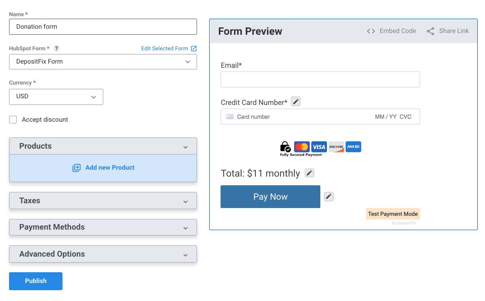 Using The Payment Form Builder