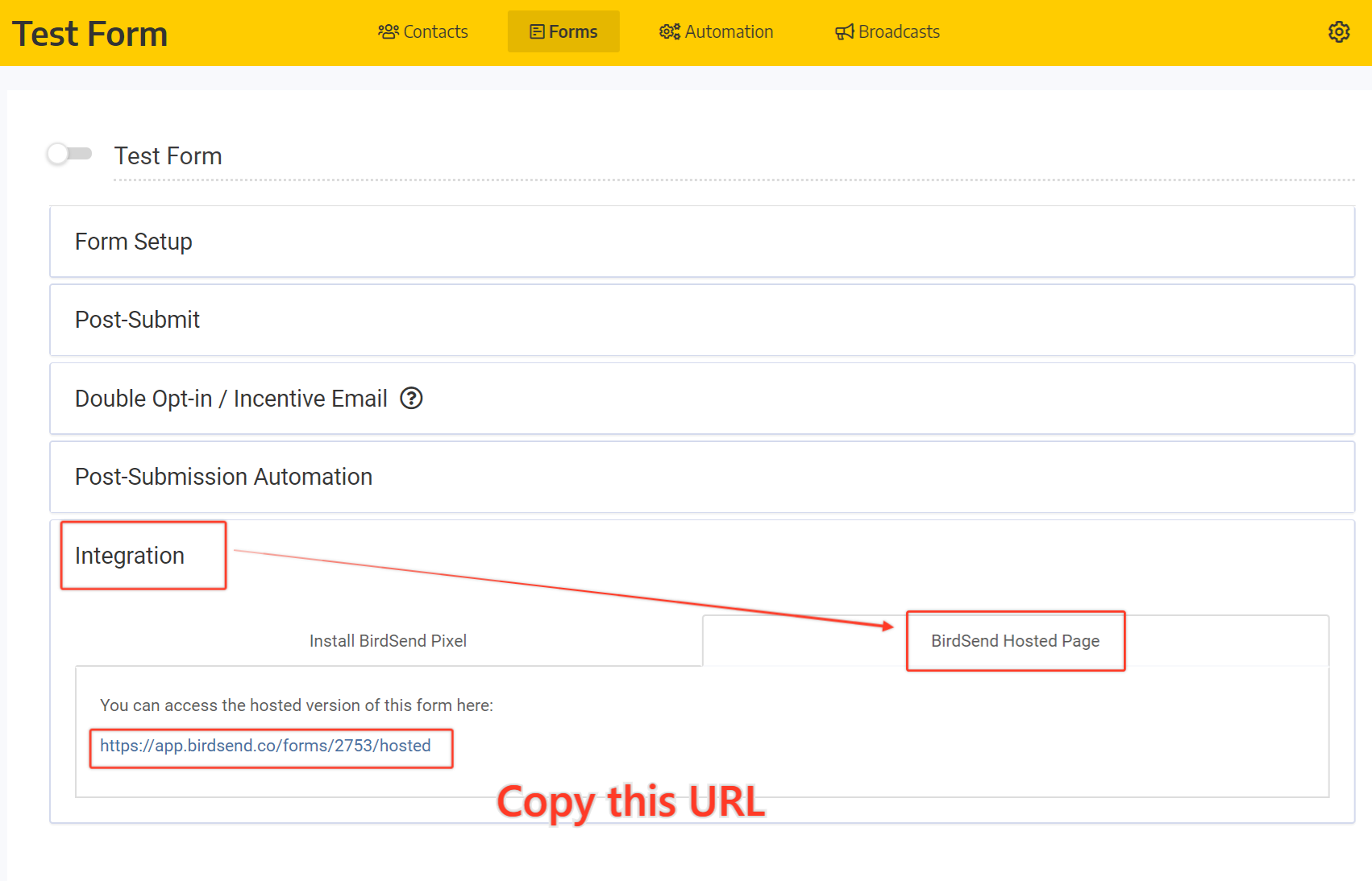 How to get the URL link of a form?