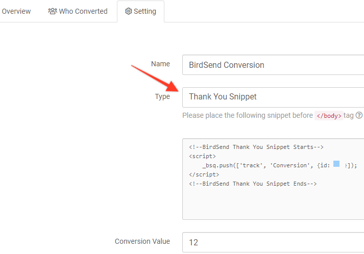How to manually SET UP a conversion