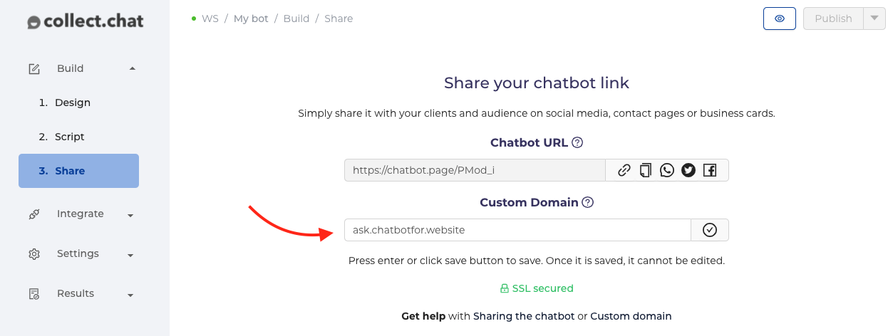 Add custom domain for chatbot page
