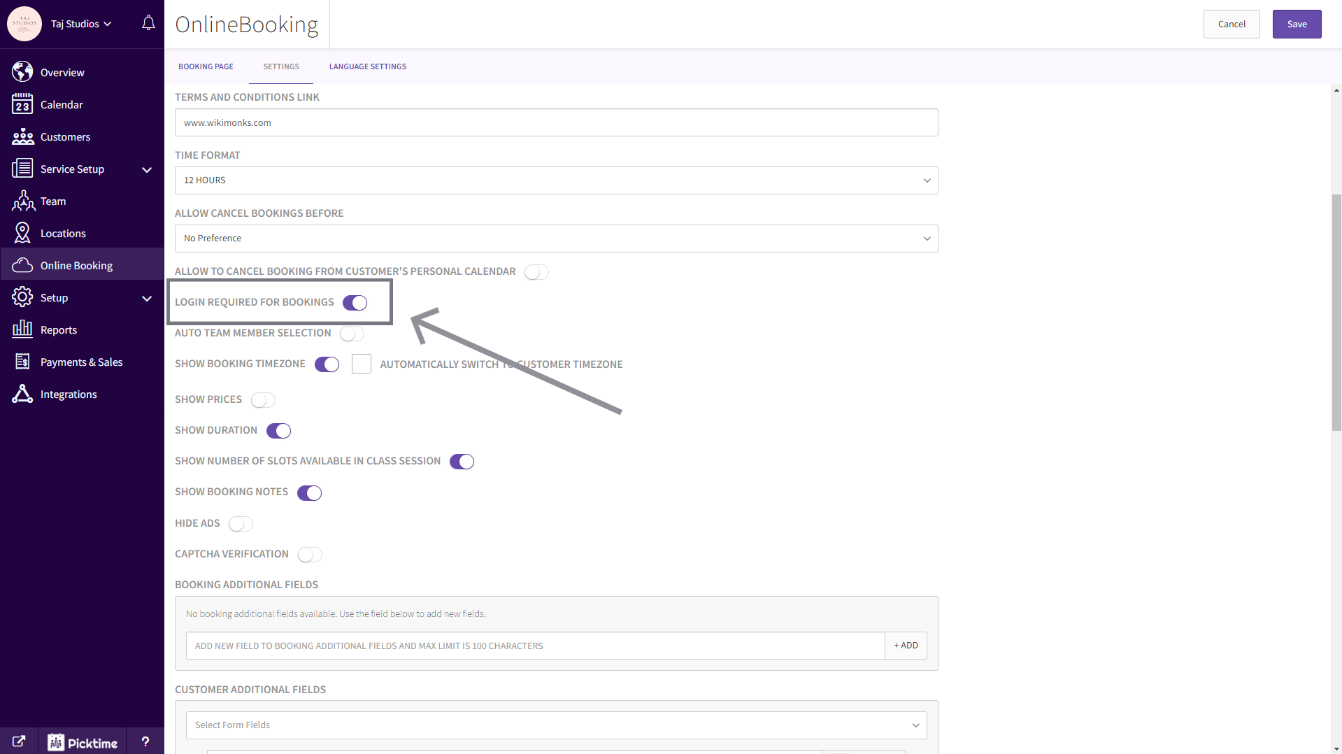 How to enable the force login option in Picktime?