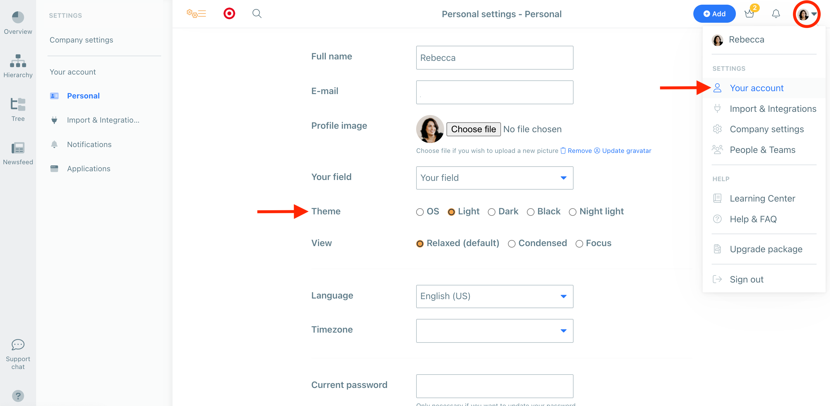 Configure the look and feel of Weekdone