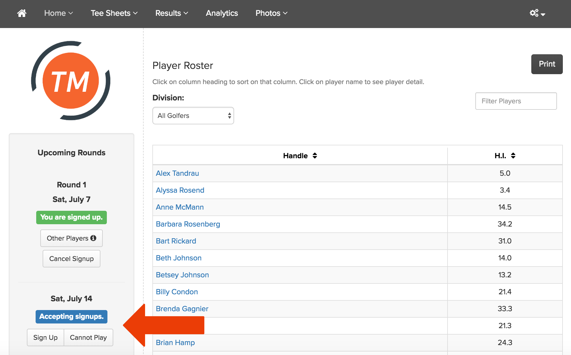 Round Signup and Invitations