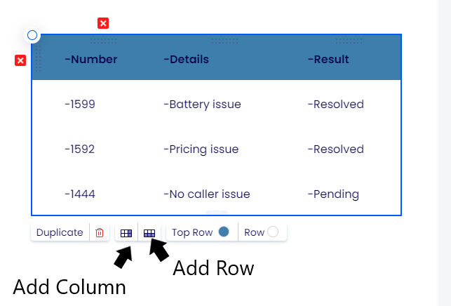 How can I add a table inside a Proposal?
