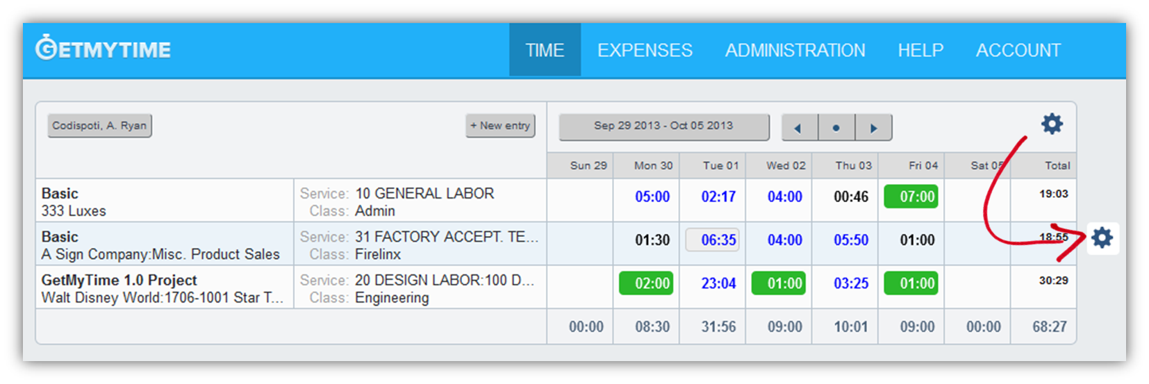 How do I copy time entries and time rows?