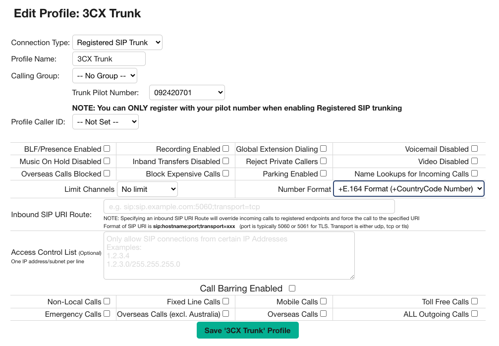 3CX - SIP Trunk Configuration