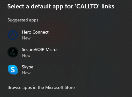 Setting Hero Connect as your default calling app in Windows