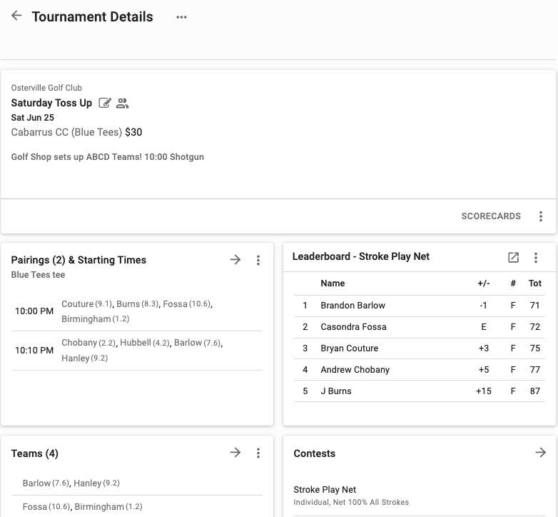 Initial Tournament Set-Up