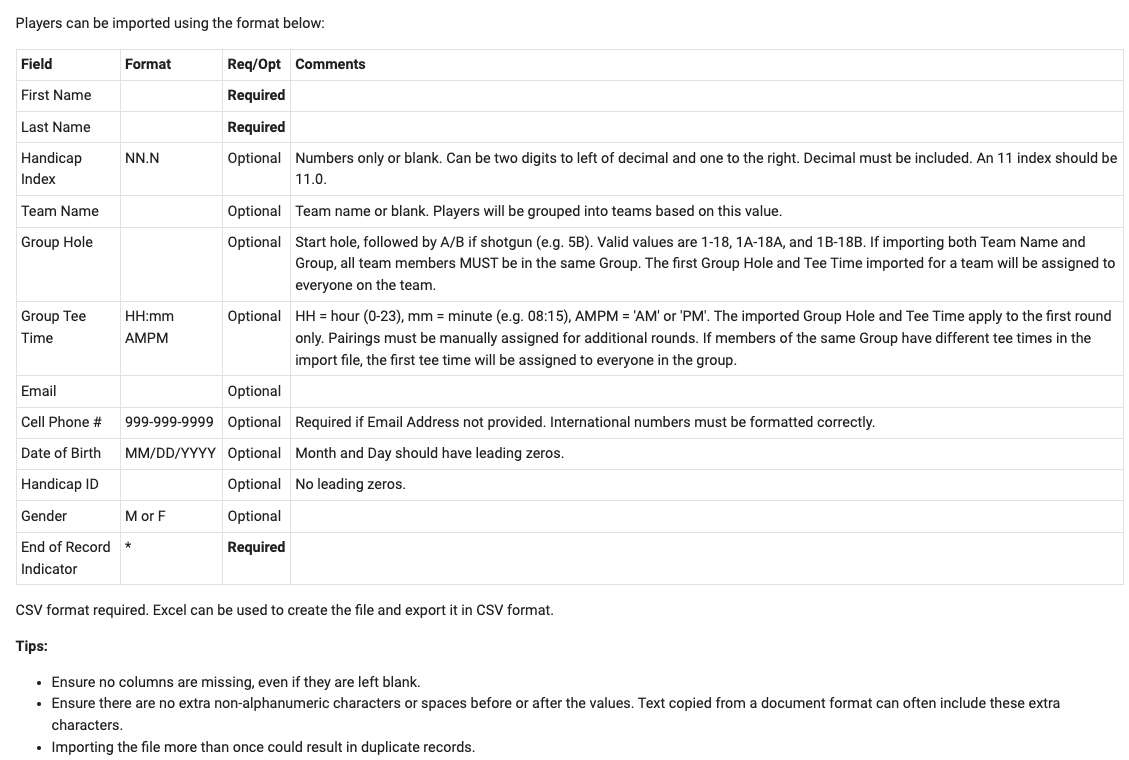 Tournament Player Import